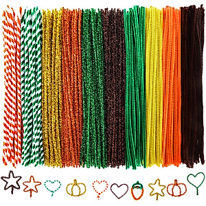 Whaline 500Pcs Fall Pipe Cleaners 10 Colors Pipe Cleaners Glitter Orange Yellow Coffee Chenille Stems Kids Hand Craft Supplies for Autumn Party Decorations School DIY Art Craft Projects