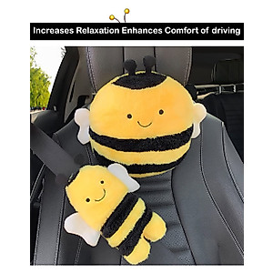 seemehappy Car Headrest Pillow, Cute Bee Neck Pillow for Car, Seat Belt Cover Shoulder Pad,Comfortable Soft Car Seat Pillow for Driving,Head Rest Cushion-Neck Pillow-1PCS