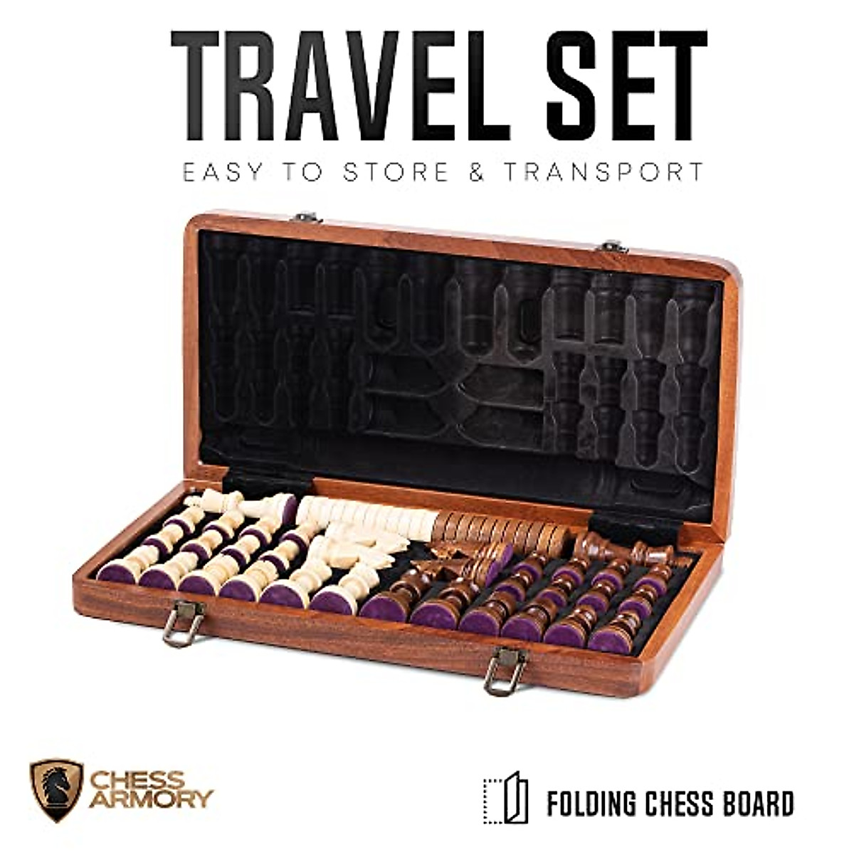 Chess Armory Premium Checkers and Chess Set - Wooden Board Game with a Portable Wood Case and Secure Storage for Pieces, Set for Kids and Adults (Sapele Wood)