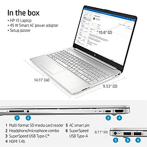 HP 15 15.6'' Full HD Business Laptop Computer [Windows 11 Pro] Intel 4-core i5-1135G7 (Beats i7-1065G7) 16GB RAM 512GB PCIe SSD Iris Xe Graphic Numeric Keypad Wi-Fi 6 BT 4.2 Webcam w/Battery Silver