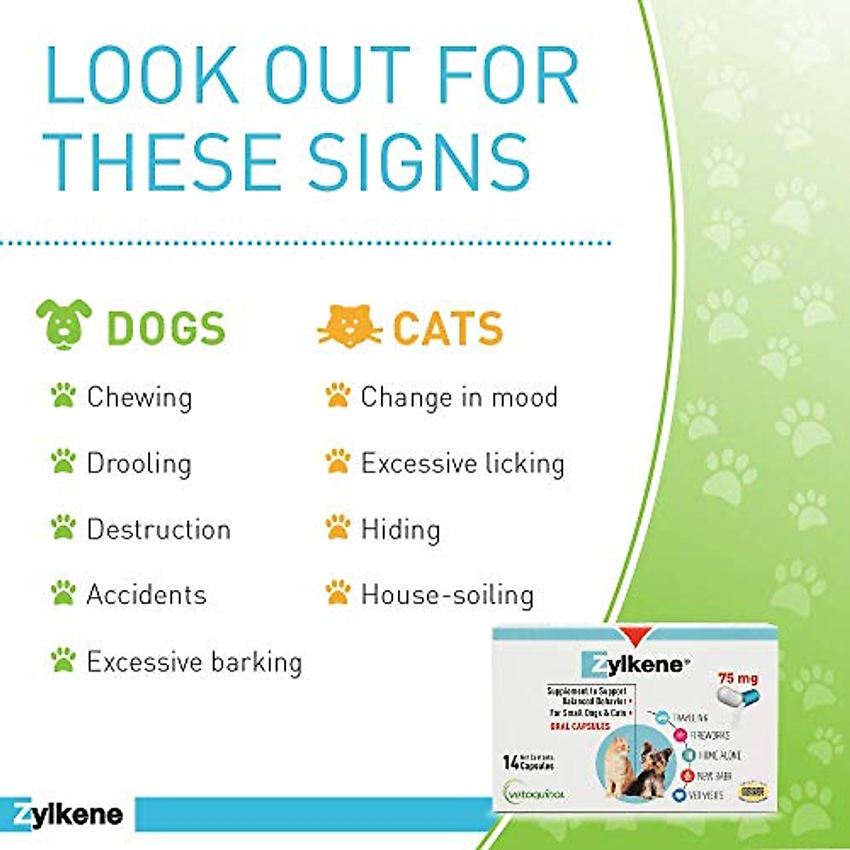 Vetoquinol Zylkene Behavior Support Capsules for Small Dogs and Cats, Calming All Natural Milk Protein Supplement, Helps Relieve Dog Anxiety and Cat Anxiety During Fireworks and Thunder, 75mg