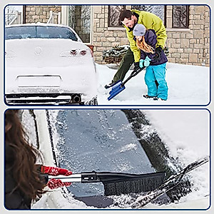 Folding Emergency Snow Shovel for Car Portable Lightweight Shovel Kit with Ice Scraper Snow Brush and T-Grip Handle Aluminum Edge Blade 9" Compact Snow Removed for Vehicle Camping Home Garden