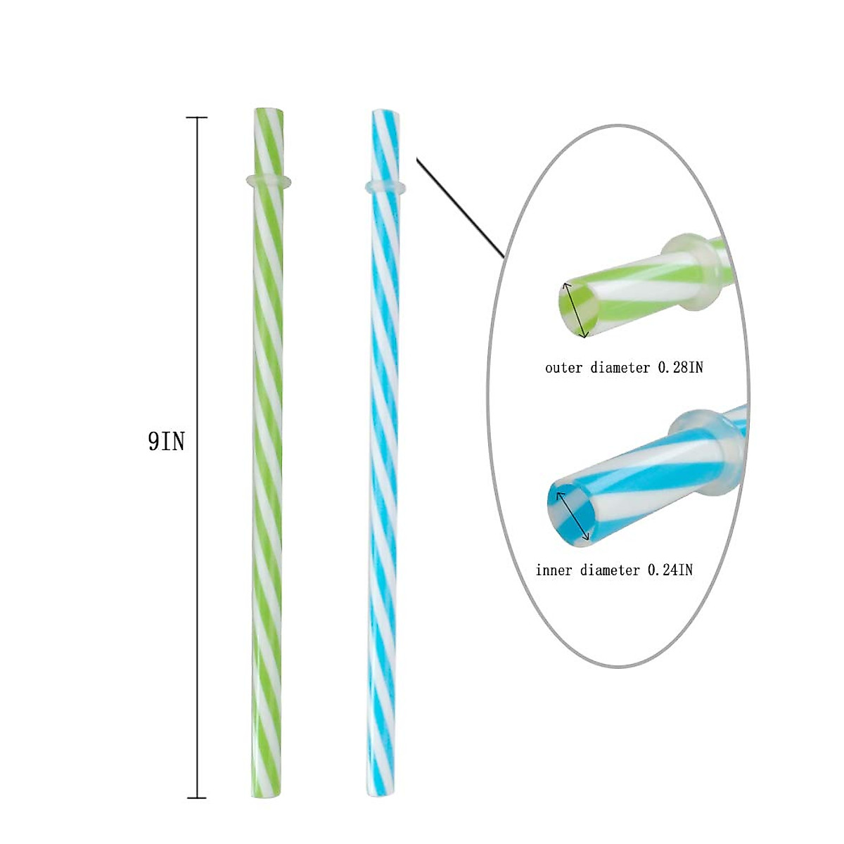 OKGD 100 Piece Reusable Hard Plastic Straws. BPA-Free, 9 Inch Long Stripe Drinking Straws, Outer Diameter 0.28 Inch