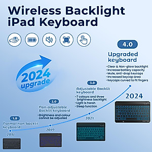 OYEEICE Keyboard Case for iPad Pro 12.9 inch (6th, 5th, 4th Gen) & New Air 13 inch M2, 7 Color Backlit Detachable Wireless Keyboard, Auto Sleep/Wake Cover with Pencil Holder (2022 2021 2020) - Black