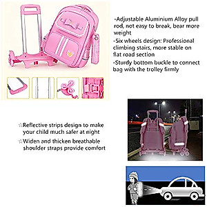 3Pcs Bowknot Princess Style Trolley School Book Bag for Girls Boys Wheeled Backpack with 6 Wheels