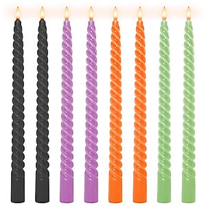 Whaline 8Pcs 10 Inch Halloween Spiral Taper Candles Black Orange Purple Green Dripless Twisted Wax Candles Long Unscented Candle Sticks for Home Party Supplies