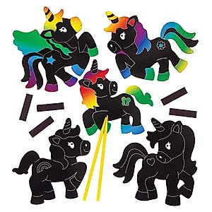 Baker Ross AW625 Unicorn Scratch Art Fridge Magnets - Pack of 10, Rainbow Scratch Paper with Stylus for Kids to Decorate in Arts and Crafts Activities