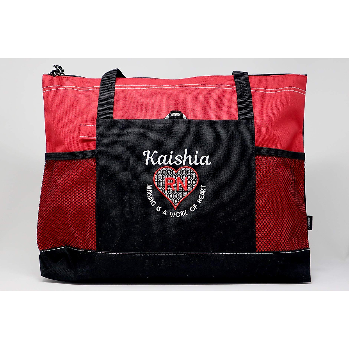 Nursing is a Work of Heart Personalized Embroidered Nurse, CNA, RN, LPN Tote Bag.