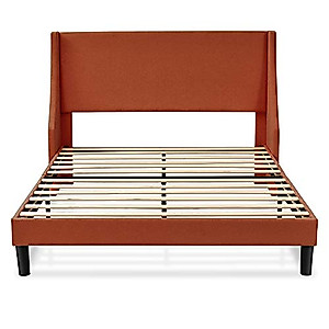 Allewie Queen Bed Frame, Platform Bed Frame Queen Size with Upholstered Headboard, Modern Deluxe Wingback, Wood Slat Support, Mattress Foundation, Burnt Orange