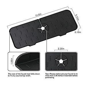 IEUSEW Silicone Faucet Mat, Silicone Faucet Handle Drip Catcher Tray, Faucet Water Catcher Mat, Silicone Sink Splash Guard, Black