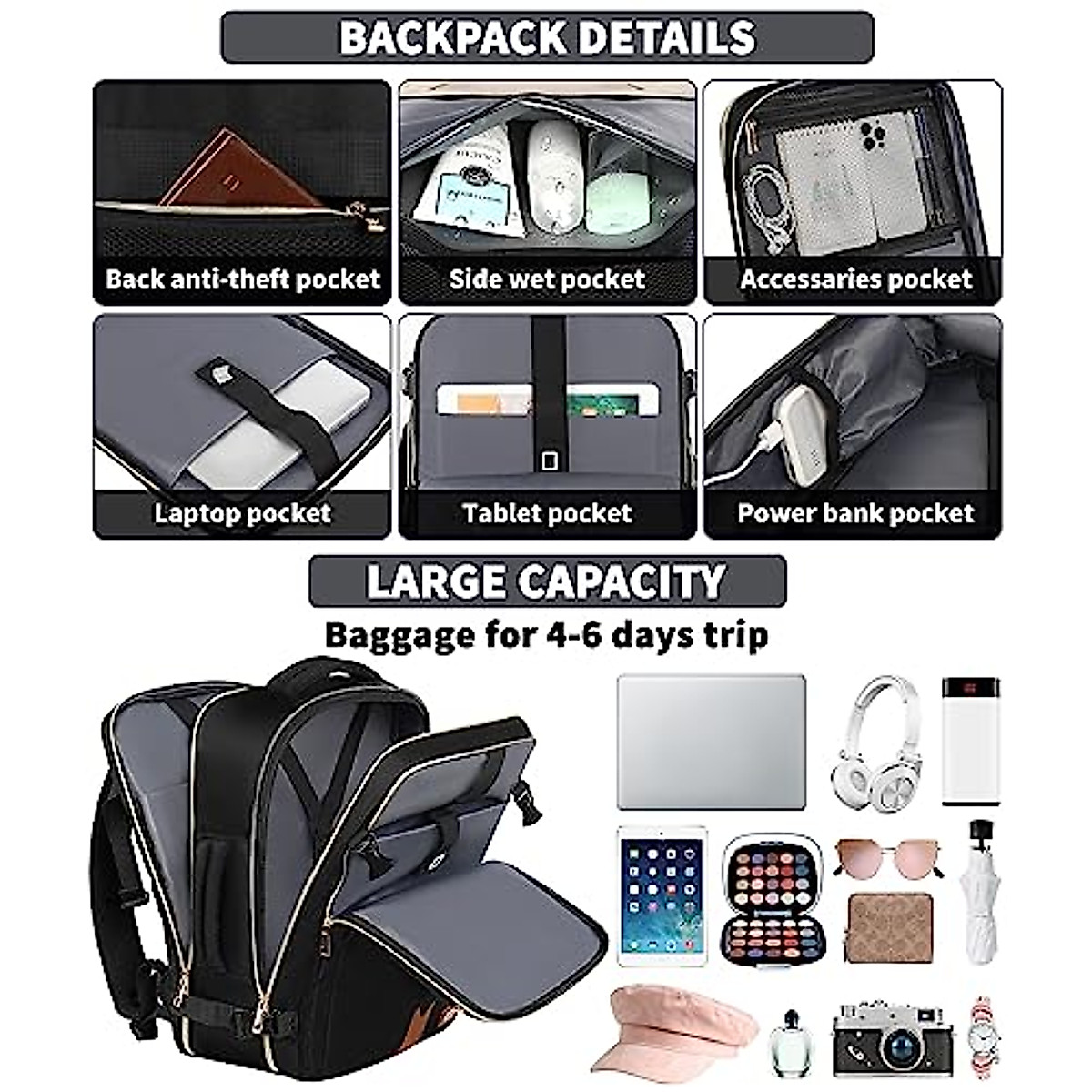 Travel Backpacks for Women Carry On, TSA Friendly Flight Approved Backpack for Traveling On airplane Water-resistant Personal Item Bag with Laptop Compartment Fits 15.6 Laptop Casual Daypack for Work