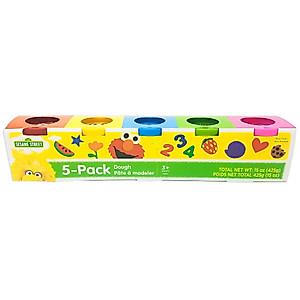 Sesame Street Modeling Dough, 5-Pack, 3oz Cans, Assorted Colors, Elmo, Cookie Monster, Big Bird, Oscar the Grouch, Abby Cadabby, Non-Toxic, Ages 3 and Up