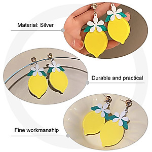 Lemon Earrings Cute Flower Dangle Earrings Crystal Drop Earring Funny Ear Accessories for Women Jewelry Wedding Birthday Gifts, 5x2.5cm
