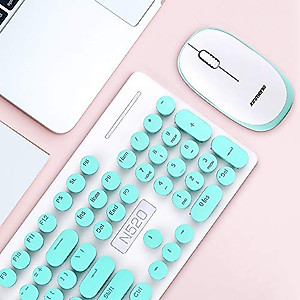 CORN Technology N520 Ergonomic Design, Retro Chiclet Round Keycaps, 2.4GHz Wireless Connectivity Silent Typing Keyboard and 1600DPI Mouse Combo for Office and Game (Blue)