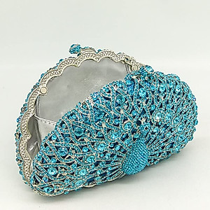 Boutique De FGG Peacock Crystal Clutch Bag Women Formal Evening Handbags Bridal Wedding Rhinestone Clutch Purse Party Bag, Mini, Light Blue