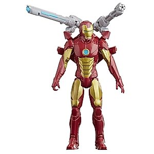 Avengers Marvel Titan Hero Series Blast Gear Iron Man Action Figure, 12-Inch Toy, with Launcher, 2 Accessories and Projectile, Ages 4 and Up, Red