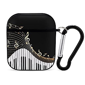Golden Music Note Piano Airpods Case for Apple Airpods 1&2 Case Portable Shockproof and Anti-Scratch Headphone Charging Case Protective Case with Keychain Chain Gift Unisex