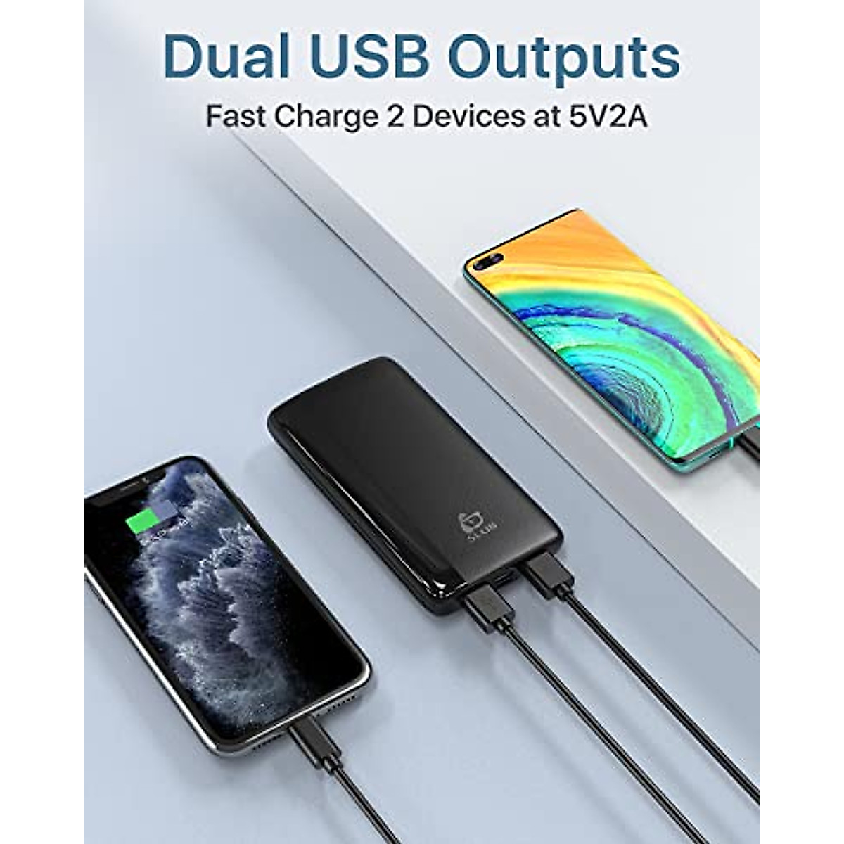 Portable Charger, 12000mAh Dual USB Power Bank with LED Display, Fast Charging Slim External Battery Pack Compatible with iPhone, Samsung Galaxy, Pixel, iPad and More - Black