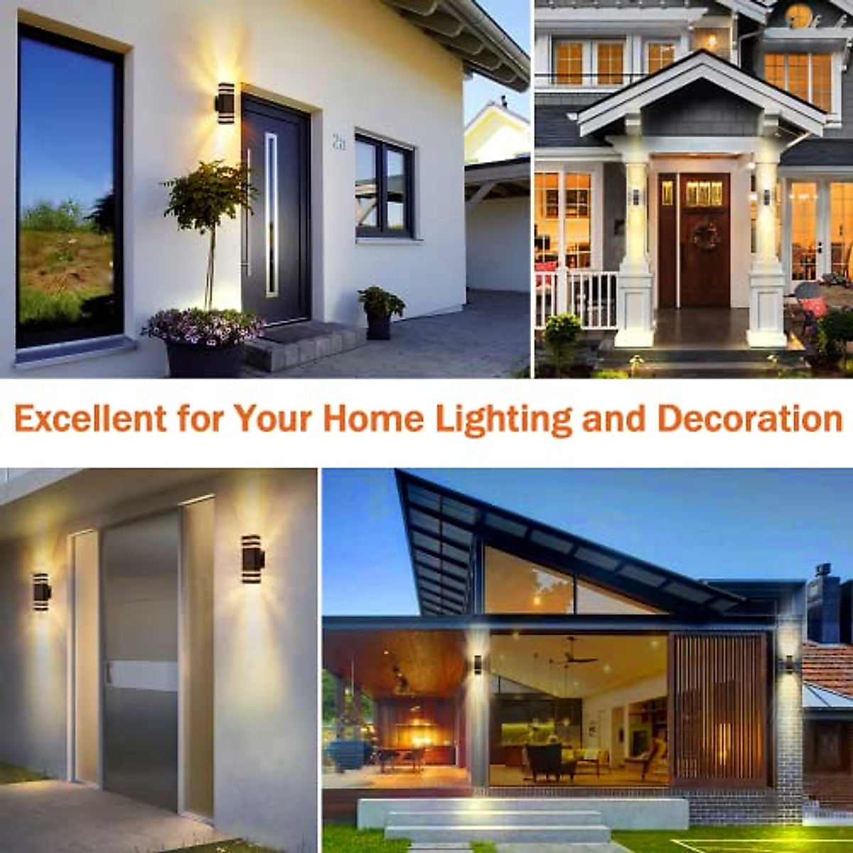 Dusk to Dawn Outdoor Wall Lights Fixture 2 Pack Up and Down Porch Lights Modern Exterior Light Fixtures IP65 3000K Warm White Aluminum Housing for Front Porch, Patio, Garage (Include GU10 Bulbs)