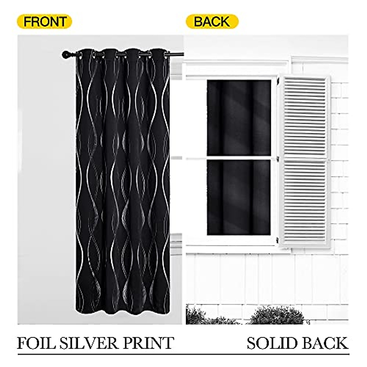 NICETOWN Blackout Curtain Panels 84 inches - Light Reducing Thermal Insulated Solid Grommet Blackout Curtains/Panels/Drapes for Living Room/Nursery/Kids Room (Set of 2, 52 inches by 84 Inch, Black)