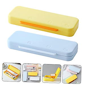 STOBOK 2pcs Box Double Layer Pencil Case Blue Pencil Case Yellow Pencil Case Plastic Pencil Box Pencil Storage Case Hard Pencil Case Pencil Box Pp Men and Women Storage Penholder
