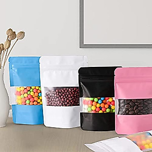 100 Pcs Resealable Bags, Stand-up Food Storage Bags with Clear Window, Sealable Zip Lock Self Sealing Bags for Packaging Products (Light green 4.7 x 7.8 In)