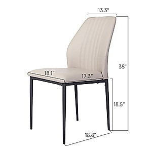 ZckyCine Beige Dining Chairs Set of 4, Upholstered Leather Mid-Century Modern Chair, Kitchen Chair with Metal Legs for Room, Living Waiting Farmhouse