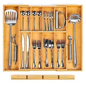 vioview Bamboo Kitchen Drawer Organizer, Adjustable Silverware Organizer with Removable Dividers, Utensil Organizer for Kitchen Drawers/Silverware Tray for Drawer in Kitchen, Bedroom, Living Room