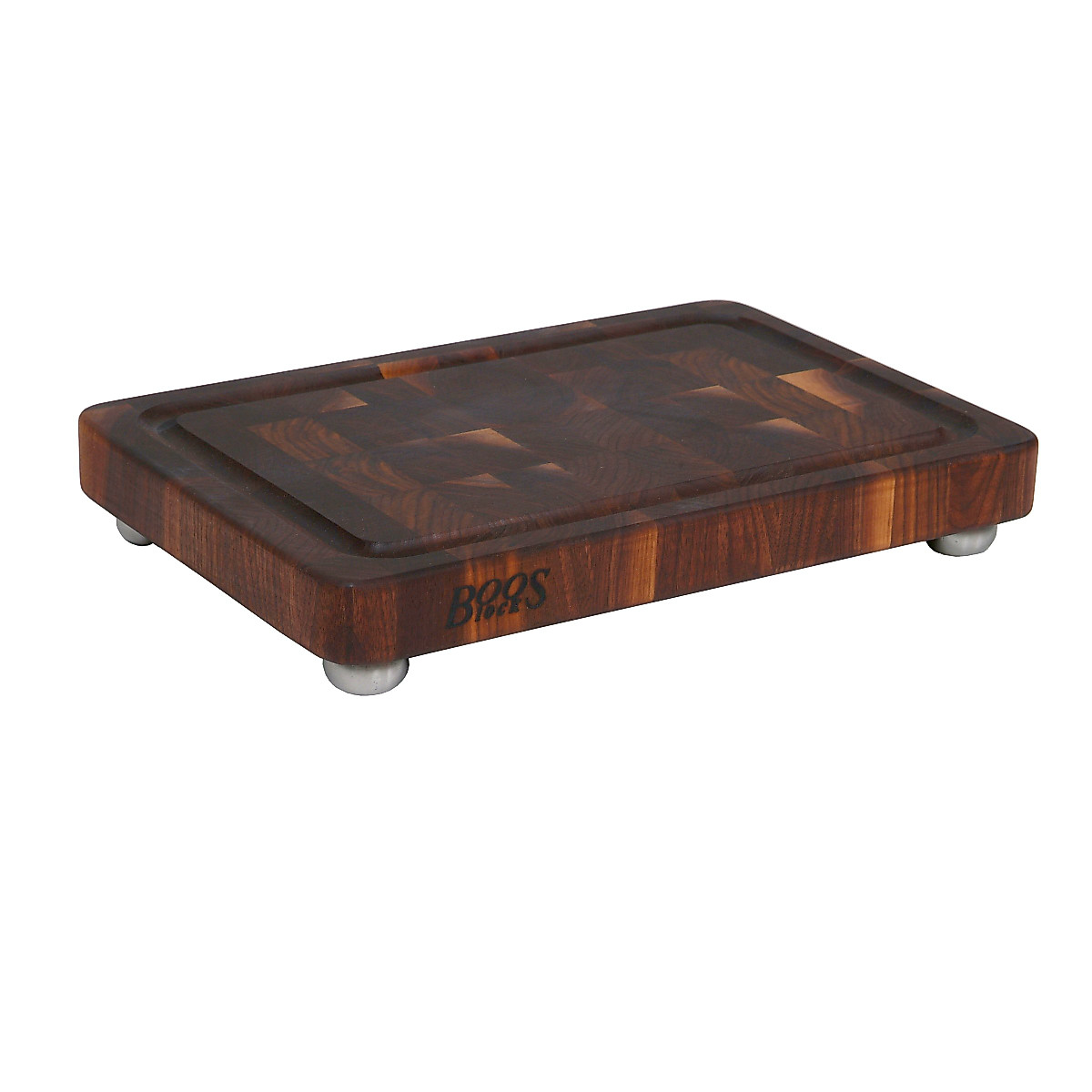 John Boos Block WAL-1812175-SSF Walnut Wood End Grain Butcher Block Cutting Board with Juice Groove and Stainless Steel Feet, 18 Inches x 12 Inches x 1.75 Inches