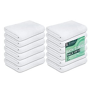 TOALLA (Pack of 12 White Bath Towels Bulk 24x48 Inches - Economy Cheap Bath Towels for Commercial Uses, Gym, Salon, Spa & Hair -Lightweight Bath Towels Quick Drying -Bath Towels Sets Bulk