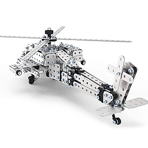 Steel World Assembled Helicopter Toy Model Metal Building Block Set Construction Toys for Children and Adults