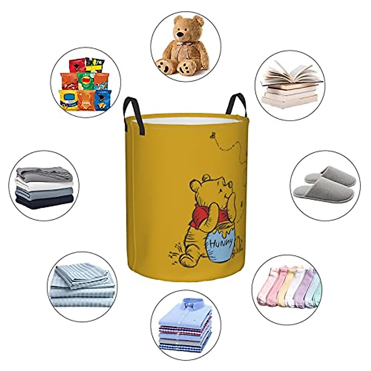 QHMY Laundry Hamper Laundry Baskets Laundry Bags Waterproof Foldable with Handles Large Round Storage Bags 38/62L Family/Kids/Bathroom/Bedroom/Dorm, Black