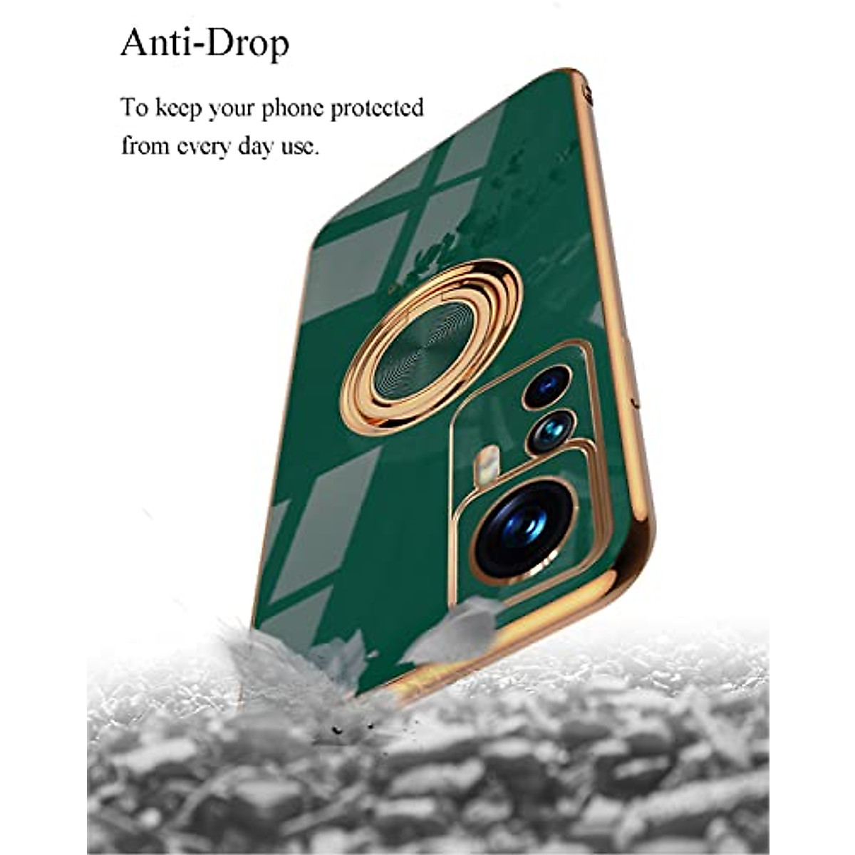 Compatible with Xiaomi 12T Pro Case with Ring Holder Magnet Silicone, Xiaomi 12T Pro Phone Case Xiaomi 12T Case Silicone Thin White Cover Black 360° Rotatable Metal Kickstand (Dark Green)