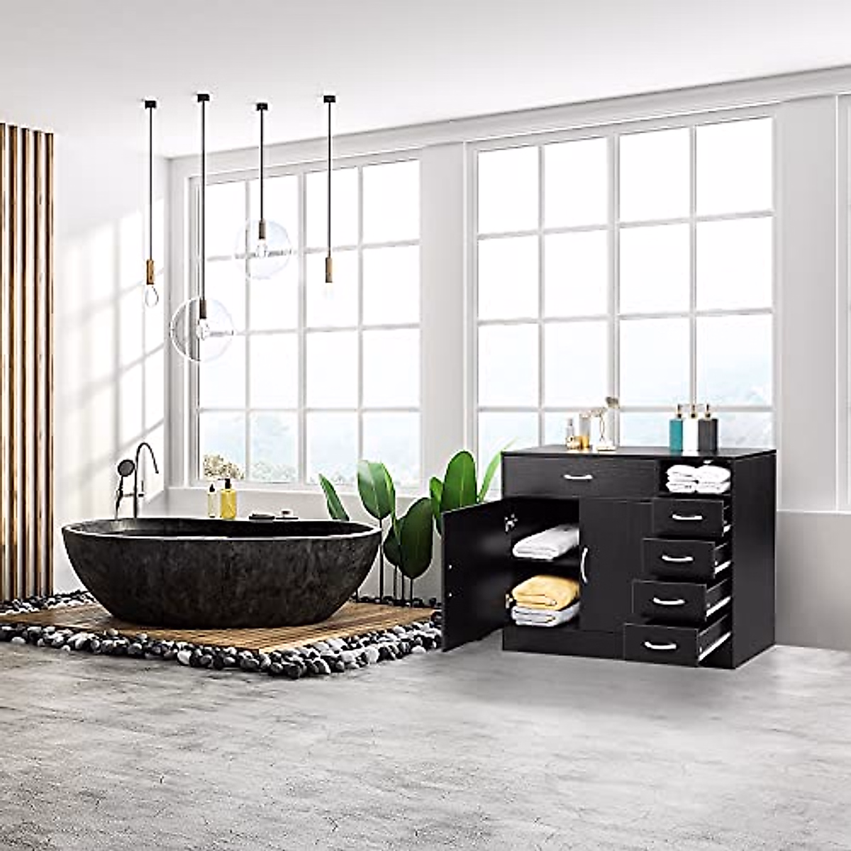 Black Bathroom Cabinet Bathroom Organizer Countertop Cabinet Organizer, Kitchen Cabinet Pantry Organizers and Storage Accent Buffet Sideboard for Living Room and Kitchen 41.34"L x 15.75"W x 29.13"H