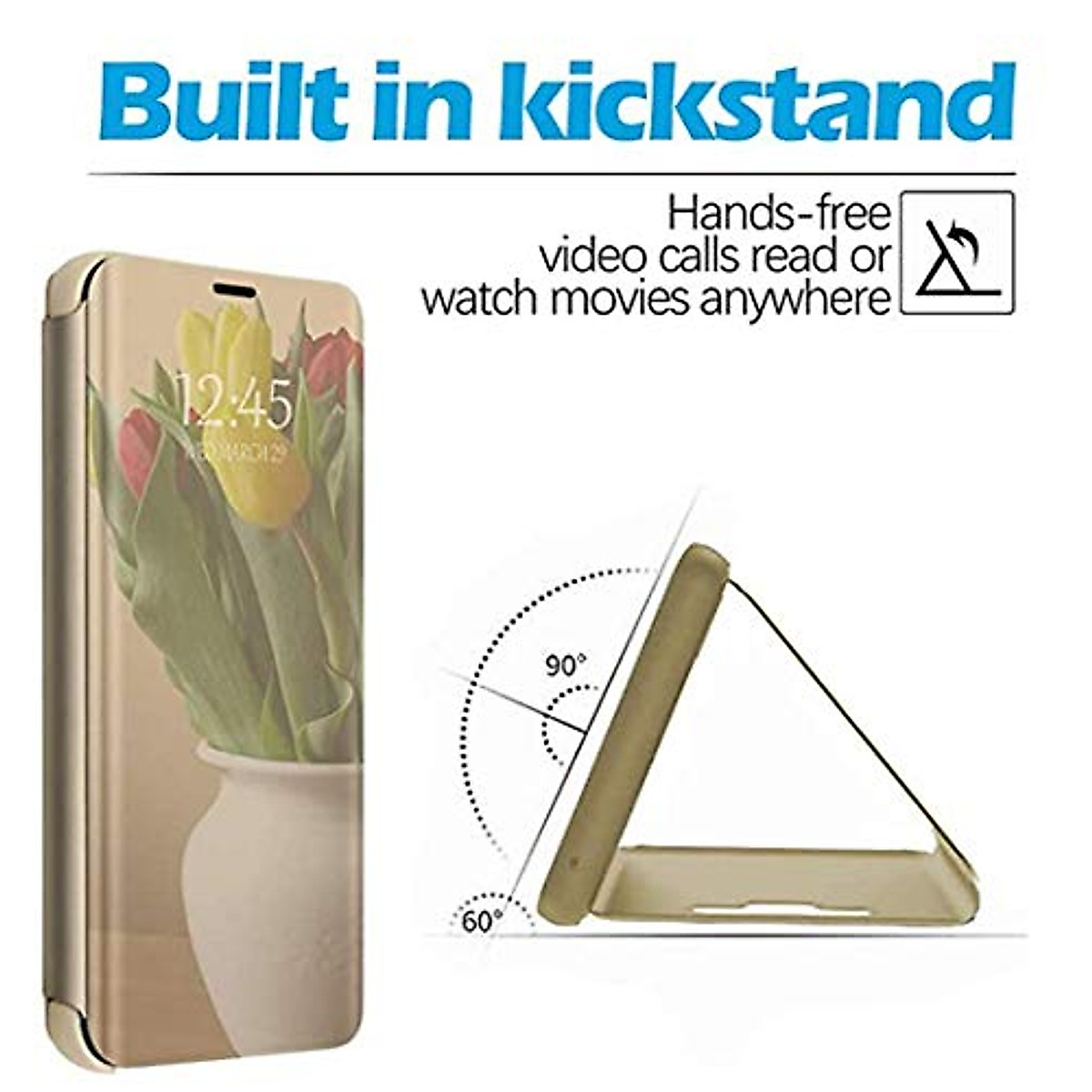 IMIRST for Redmi Note 9s Case Luxury Bookstyle Clear View Window Electroplate Stand Full Body Protective Flip Folio Slim Cover for Redmi Note 9 Pro Mirror:Golden QH