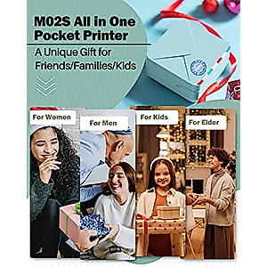 Phomemo Pocket Printer- M02S 300dpi Portable Bluetooth Inkless Mini Phone Printer- Note Printer for DIY Creation, Photo Printing, Study Notes, Cyan