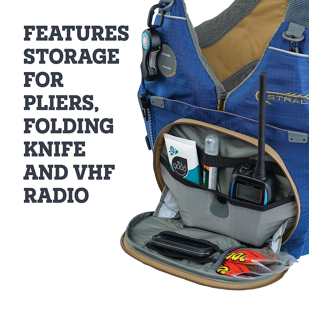 Astral, Sturgeon Life Jacket PFD for Kayak Fishing, Recreation and Touring, Storm Navy, S/M