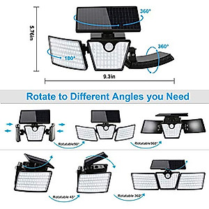 Fitybow Solar Lights Outdoor, 265LED Solar Light Outdoor with Motion Sensor Security Lights Solar Powered Wall Lights Spotlights Waterproof 360-Degree Adjustable for Wall Patio Porch (1Pack)