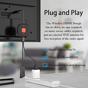 Wireless HDMI Display Adapter, 4K WiFi HDMI Wireless Dongle Streaming YouTube & Neflix Multimedia Movies, Suitable for iPhone/iPad/Android/iOS/Window/Mac OS/PC/Tablet to TV/Monitor/Projector