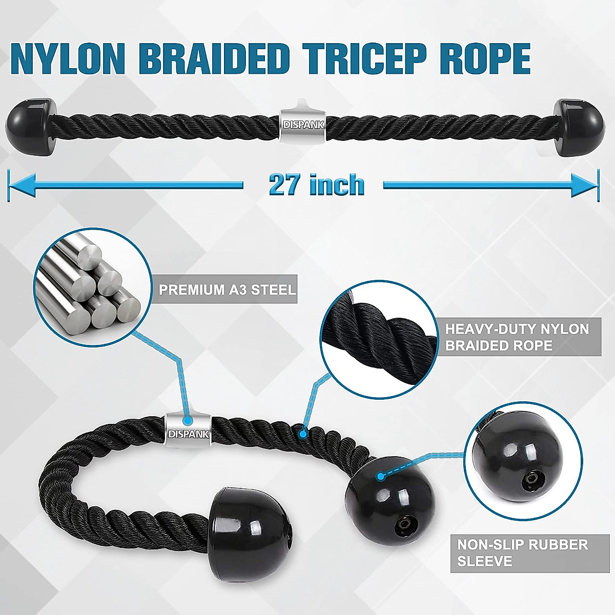 DISPANK Cable Machine Attachments Pull Down Attachments Set, LAT Pull Down Accessaries, Tricep Rope, V-Shaped Bar, Rotating Straight Bar and Double D Row Handle Rotating