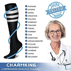 CHARMKING Compression Socks for Women & Men Circulation (3 Pairs) 15-20 mmHg is Best Athletic for Running, Flight Travel, Support, Cycling, Pregnant - Boost Performance, Durability (S/M, Multi 50)