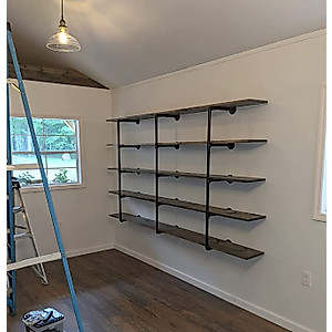 Tianman Industrial Wall Mount Iron Pipe Shelf Shelves Shelving Bracket Vintage Retro Black DIY Open Bookshelf DIY Storage offcie Room Kitchen Shelves (3Pcs,52" Tall,12" deep)