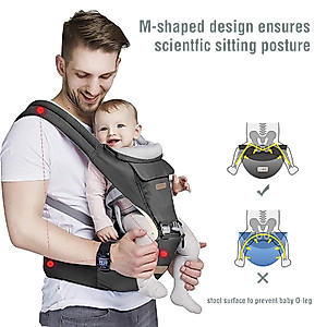 YIYUNBEBE Baby Carrier Newborns to Toddler 7-45 lbs All Seasons Foldable Baby Carriers Front and Back with Hip Seat Lumbar Support for Outdoor Hiking(Dark Grey)