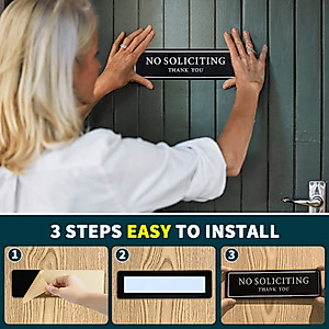 2 Pack No Soliciting Sign for House — Keep Solicitors Away, with Strong Adhesive Tape for Any Surface, 8.2 × 2.4 Inch, Stylish & Prominent Design, Perfect for Home Office Front Doors, Walls, Windows