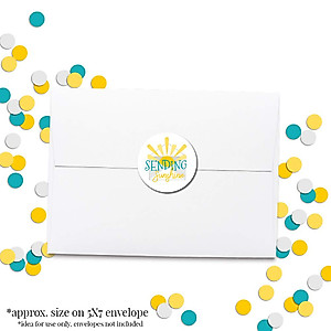 Bright Sending Sunshine Themed Thank You Customer Appreciation Sticker Labels for Small Businesses, 60 1.5" Circle Stickers by AmandaCreation, Great for Envelopes, Postcards, Direct Mail, & More!