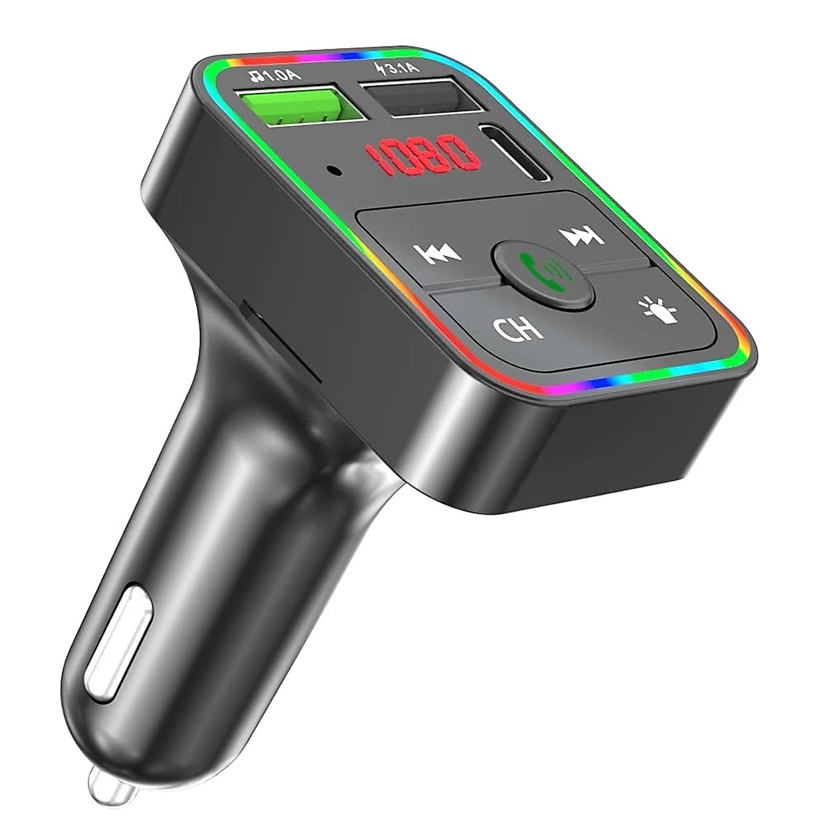 Bluetooth Car Adapter, Fm Transmitter Bluetooth, Wireless Modulator with Led Display Car Kit, Fast Car Charger & USB C Port, MP3 Player Radio Kit for Car Stereo, 12V Cigarette Lighter Adapter