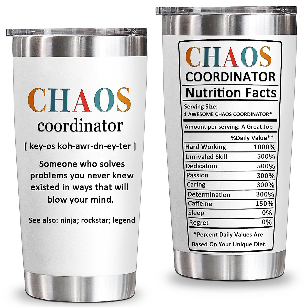 YXOTJHS Chaos Coordinator Tumbler, Chaos Coordinator Gifts for Women Boss Lady Coworker Manager Teacher Assistant Mom-Thank You Gifts, Birthday Gifts for Women-20 Oz Stainless Steel Tumbler