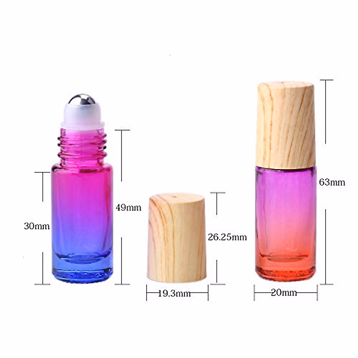 5pcs 5ml(1/6 oz) Essential Oil Roller Bottles,Metal Roller Balls Colorful Gradient Oils Roll on Bottles with Wood Grain Cap Glass Empty Refillable Fragrance Perfume Essential Oil Glass Roller Bottles