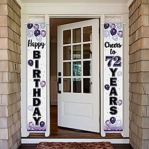 LASKYER Happy 72nd Birthday Purple Door Banner - Cheers to 72 Years Old Birthday Front Door Porch Sign Backdrop,72nd Birthday Party Decorations.