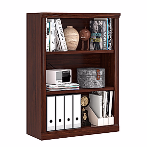 Zhiseek 3-Tier Bookshelf Basic Book Case, Wooden Storage Shelves Rustic Bookshelf, D:12.8" x W: 30.7" x H: 41.8", Sturdy Display Cabinet for Living Room, Library, Office, Bedroom (Cherry, 3-Tier)